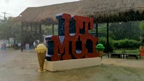 Big red sign lettering writing Tulum hea... | Stock Video | Pond5