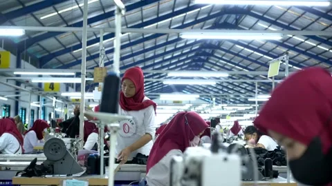 Big sewing machine factory crowded Facto... | Stock Video | Pond5