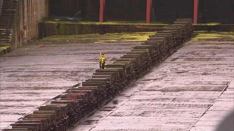 Big solid steel bars on a shipyard | Stock Video | Pond5