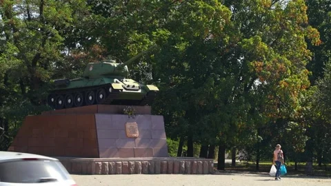 Big statue of tank on the pedestal, mili... | Stock Video | Pond5