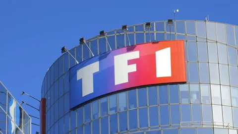 Big TF1 logo on the facade of TF1 headqu... | Stock Video | Pond5