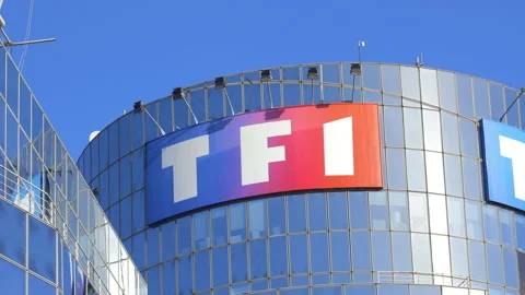 Big TF1 logo on the facade of TF1 headqu... | Stock Video | Pond5