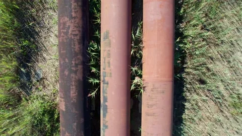 Big transmission pipes in top view. Pipe... | Stock Video | Pond5