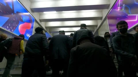 Big Uzbek crowd people climbing stairs s... | Stock Video | Pond5