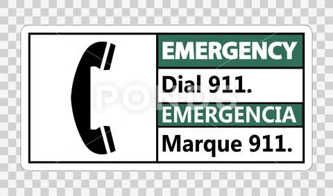 Bilingual Emergency Dial 911 Sign on transparent background ...