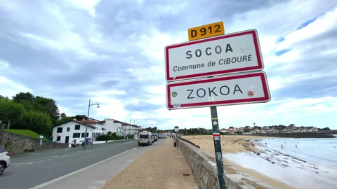 Bilingual french and basque road sign at... | Stock Video | Pond5