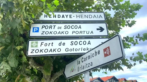 Bilingual french and basque road signs o... | Stock Video | Pond5