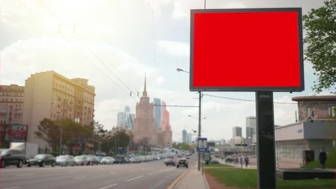 A Billboard with a Blank Red Screen on a... | Stock Video | Pond5