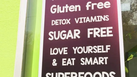 Billboard on healthy foods store facade ... | Stock Video | Pond5