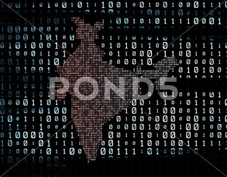 Binary code network matrix, India map, data transmission and storage ...