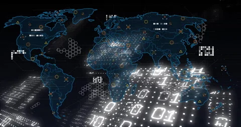 Binary code overlaying continents in ani... | Stock Video | Pond5