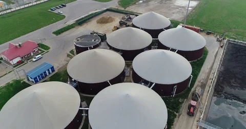 Biogas complex, storage tanks, biogas pr... | Stock Video | Pond5