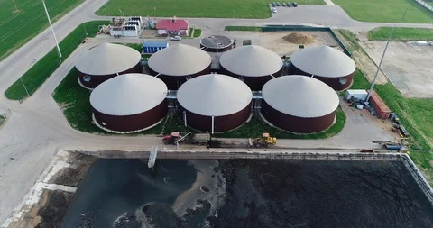 Biogas complex, storage tanks, biogas pr... | Stock Video | Pond5