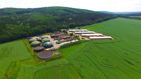 Biogas plant and farm. | Stock Video | Pond5