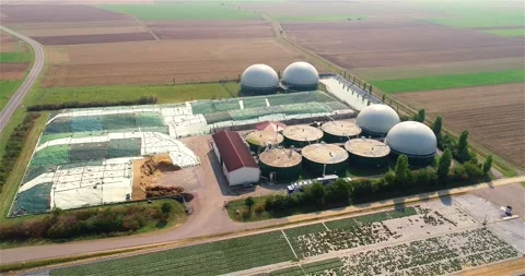Biogas production plant top view. Green ... | Stock Video | Pond5