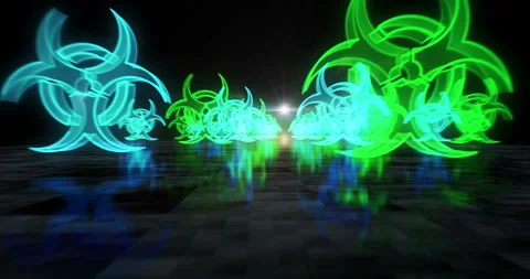 Biohazard danger alert symbols loop cybe... | Stock Video | Pond5