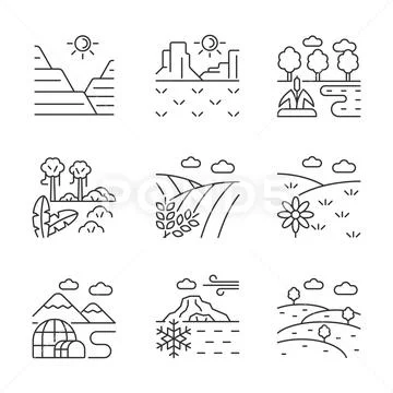 Biomes and landforms linear icons set ~ Clip Art #165349215