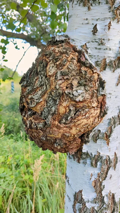 Birch trunk burl. Close-up, growth on tr... | Stock Video | Pond5