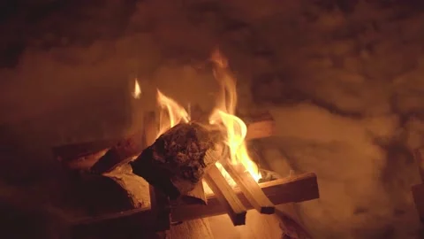 Birch wood fire burns at night | Stock Video | Pond5