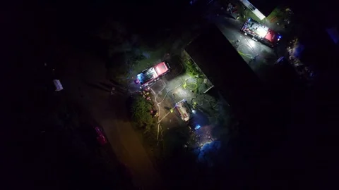 Bird Eye View of Fire Trucks in Late Nig... | Stock Video | Pond5