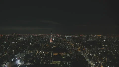 Bird eye view - Night view of Tokyo city... | Stock Video | Pond5