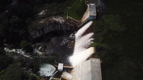 Bird's eye aerial view of a dam with a w... | Stock Video | Pond5
