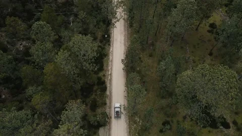 Birds eye view of adventure jeep driving... | Stock Video | Pond5