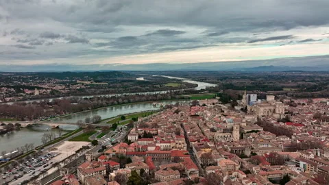 Bird's-eye view of Avignon, with clouds ... | Stock Video | Pond5