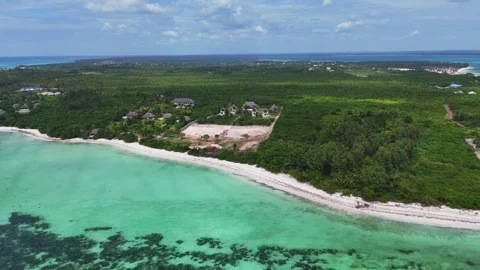 Bird's eye view of blue lagoon and luxur... | Stock Video | Pond5