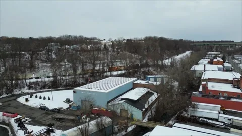 Birds Eye View of Freight Trains Passing... | Stock Video | Pond5
