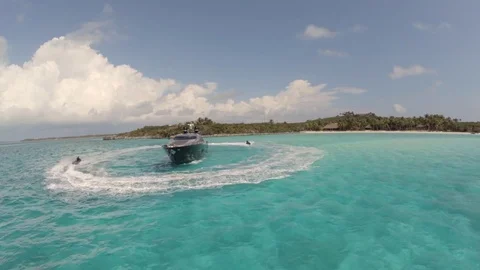 Birds eye view of jet skies circling a l... | Stock Video | Pond5