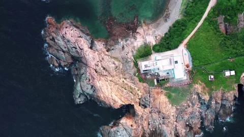 Bird's eye view of a mansion on a rocky ... | Stock Video | Pond5