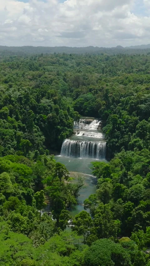 Birds eye view of multi tiered waterfall... | Stock Video | Pond5