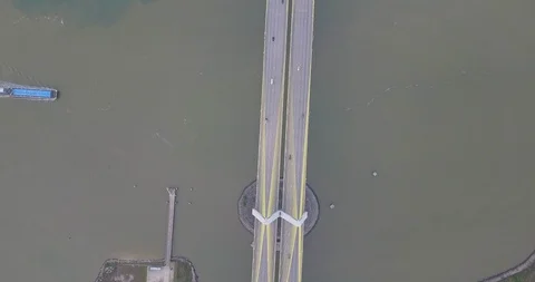 Bird's eye view over the cable-stayed br... | Stock Video | Pond5