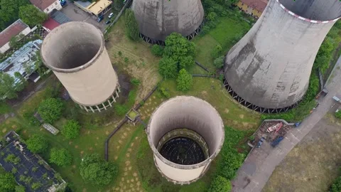 Bird's eye view of Power Plant Cooling T... | Stock Video | Pond5