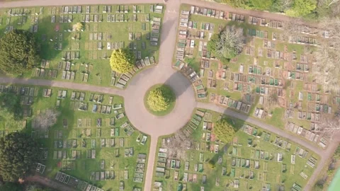Birds eye view of rows of graves in ceme... | Stock Video | Pond5