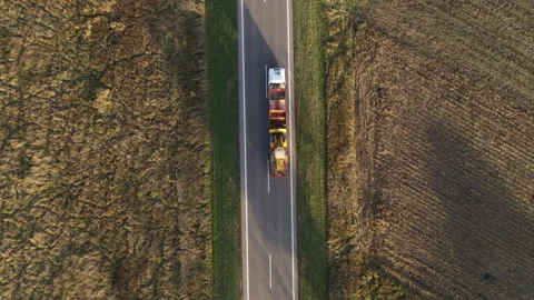 Bird's eye view of semi truck carrying b... | Stock Video | Pond5