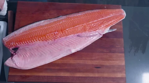 Bird’s Eye View of Skinned Fish Slab o... | Stock Video | Pond5