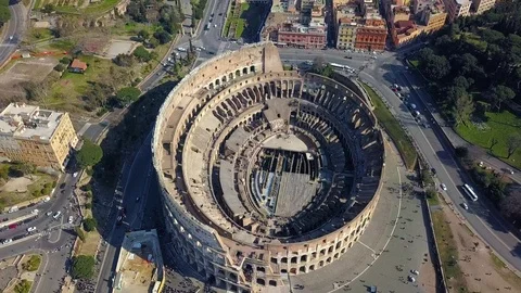 Bird's eye view top down Colosseum, Rome... | Stock Video | Pond5