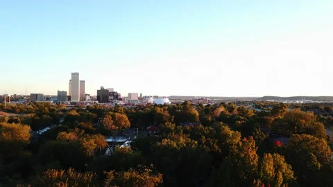 Birds eye view of Tulsa city skyline sho... | Stock Video | Pond5