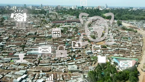 Birdseye aerial view of Kibera slum, ted... | Stock Video | Pond5