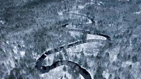 Birdseye View of Winding River in Michig... | Stock Video | Pond5