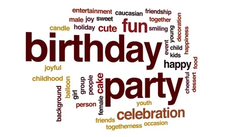 Birthday party animated word cloud, text... | Stock Video | Pond5