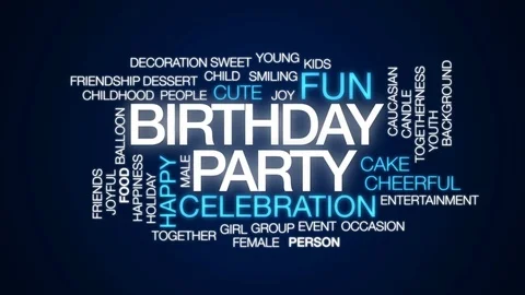 Birthday party animated word cloud, text... | Stock Video | Pond5