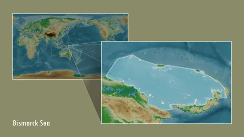 Bismarck Sea. Physical map. Patterson Cy... | Stock Video | Pond5