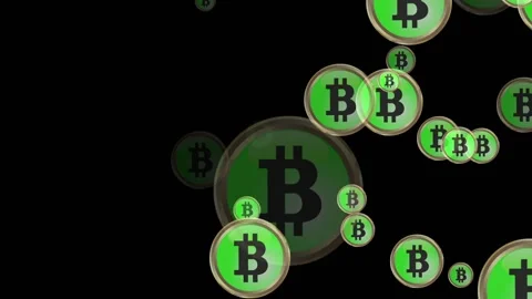 Bitcoin symbols fly across the screen on... | Stock Video | Pond5