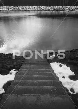 Black and white downstairs on river bank background Stock Image #129031216