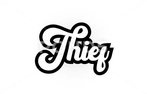 Black and white Thief hand written word text for typography logo icon ...