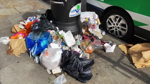 Black bin bags and waste not collected, ... | Stock Video | Pond5