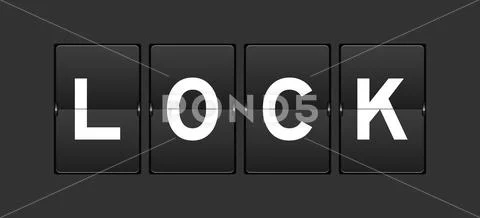 Black color analog flip board with word lock on gray background ...